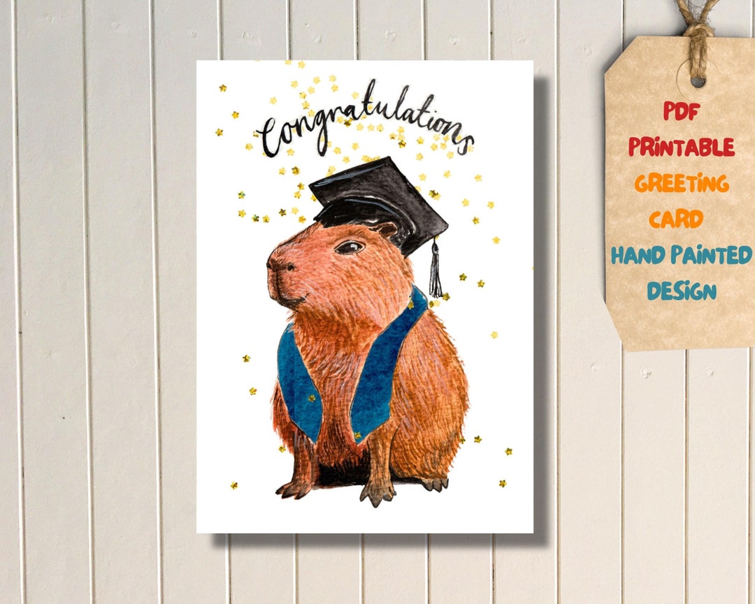 Sapphire Blue Capybara Graduation Congratulations Card Custom Colour ...