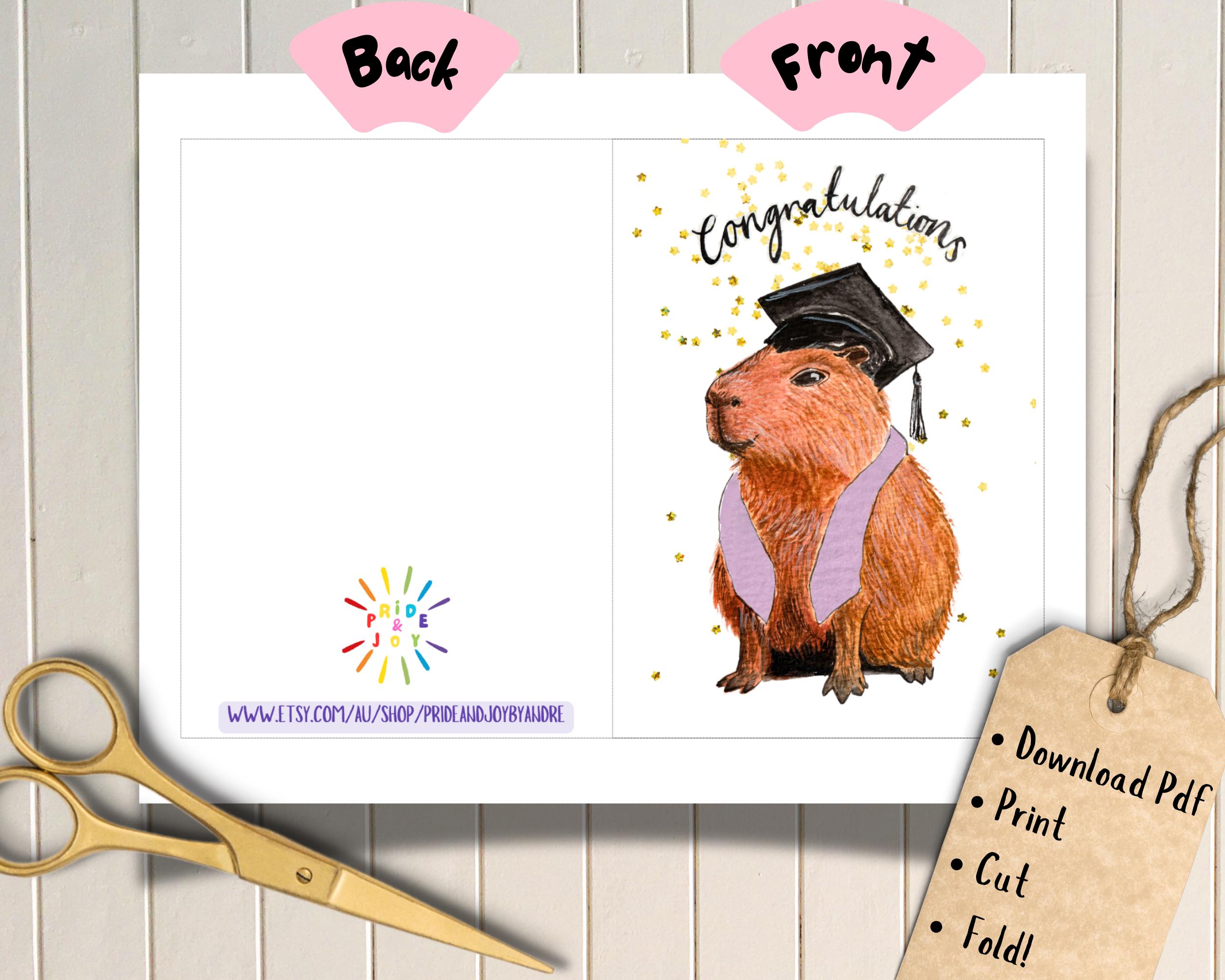 Lilac Capybara Graduation Congratulations Card Custom Colour Sash Stole ...
