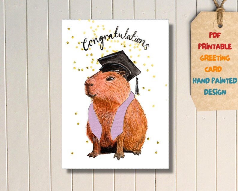 Lilac Capybara Graduation Congratulations Card Custom Colour Sash Stole ...