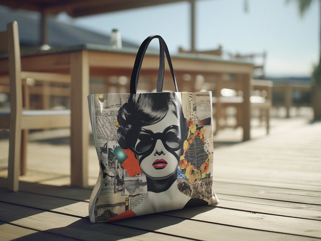 Retro Collage Tote Bag | Vintage All-over Print | Aesthetic Tote Bag - Etsy