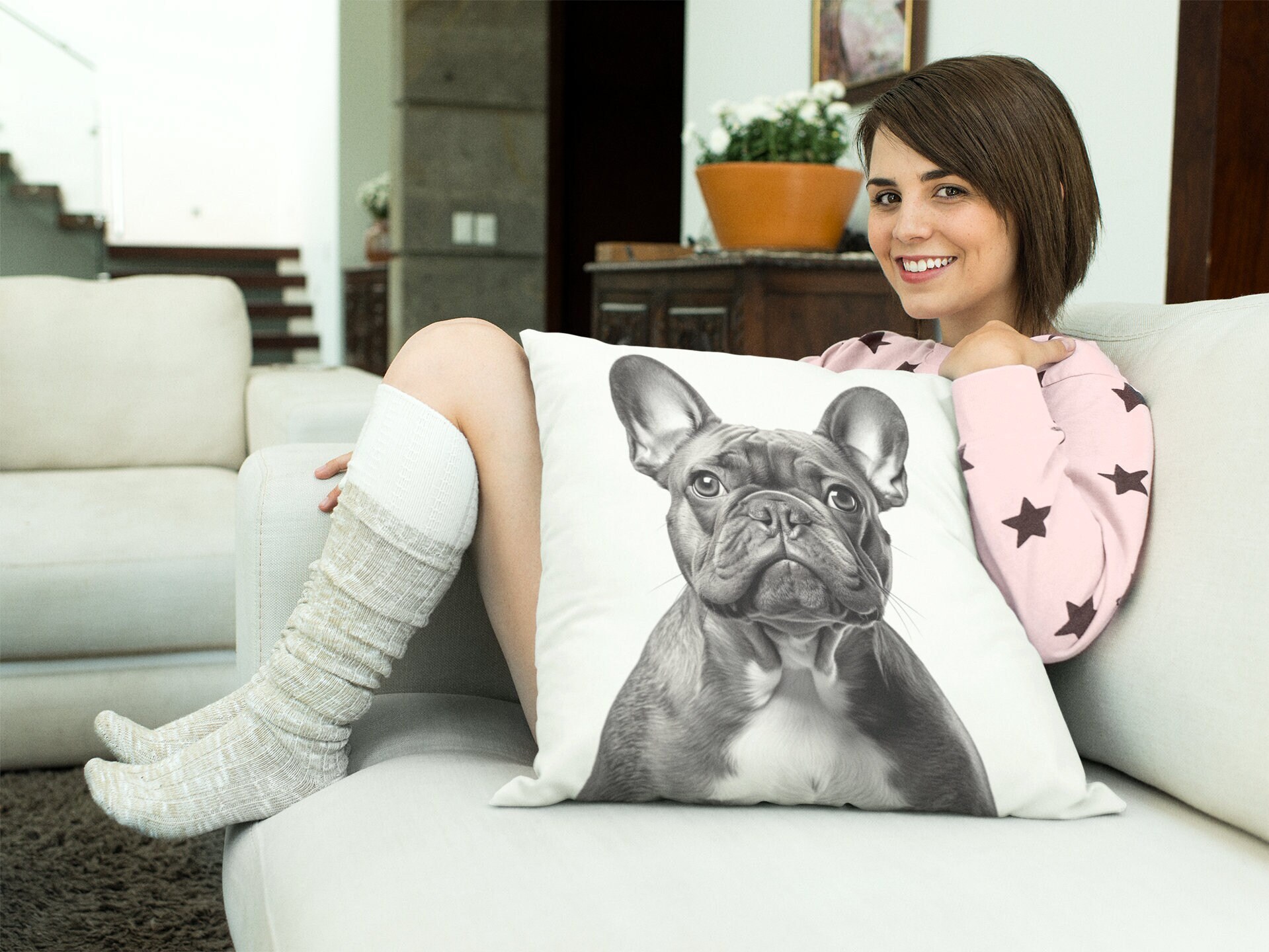 French Bulldog Accent Pillow | Square Throw Pillows | Modern Dog Print ...
