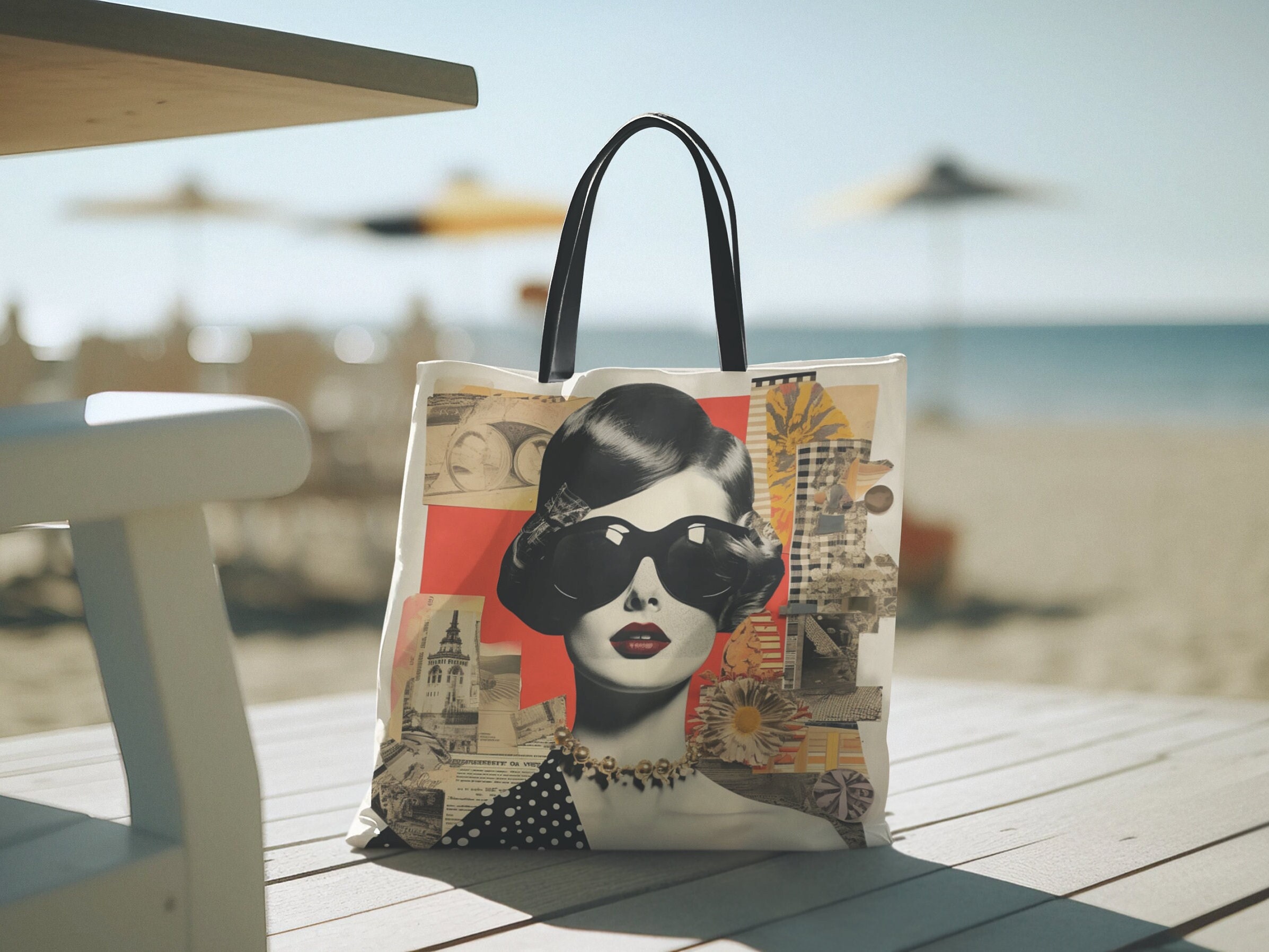 Retro Collage Tote Bag | Vintage All-over Print | Aesthetic Tote Bag - Etsy