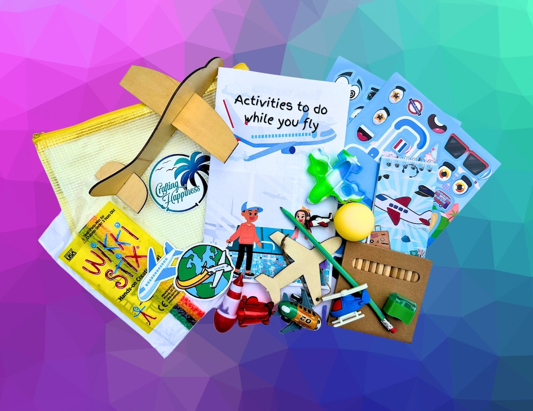 Airplane Travel Activity Bag - Fun Busy Game for Kids - Coloring Book ...