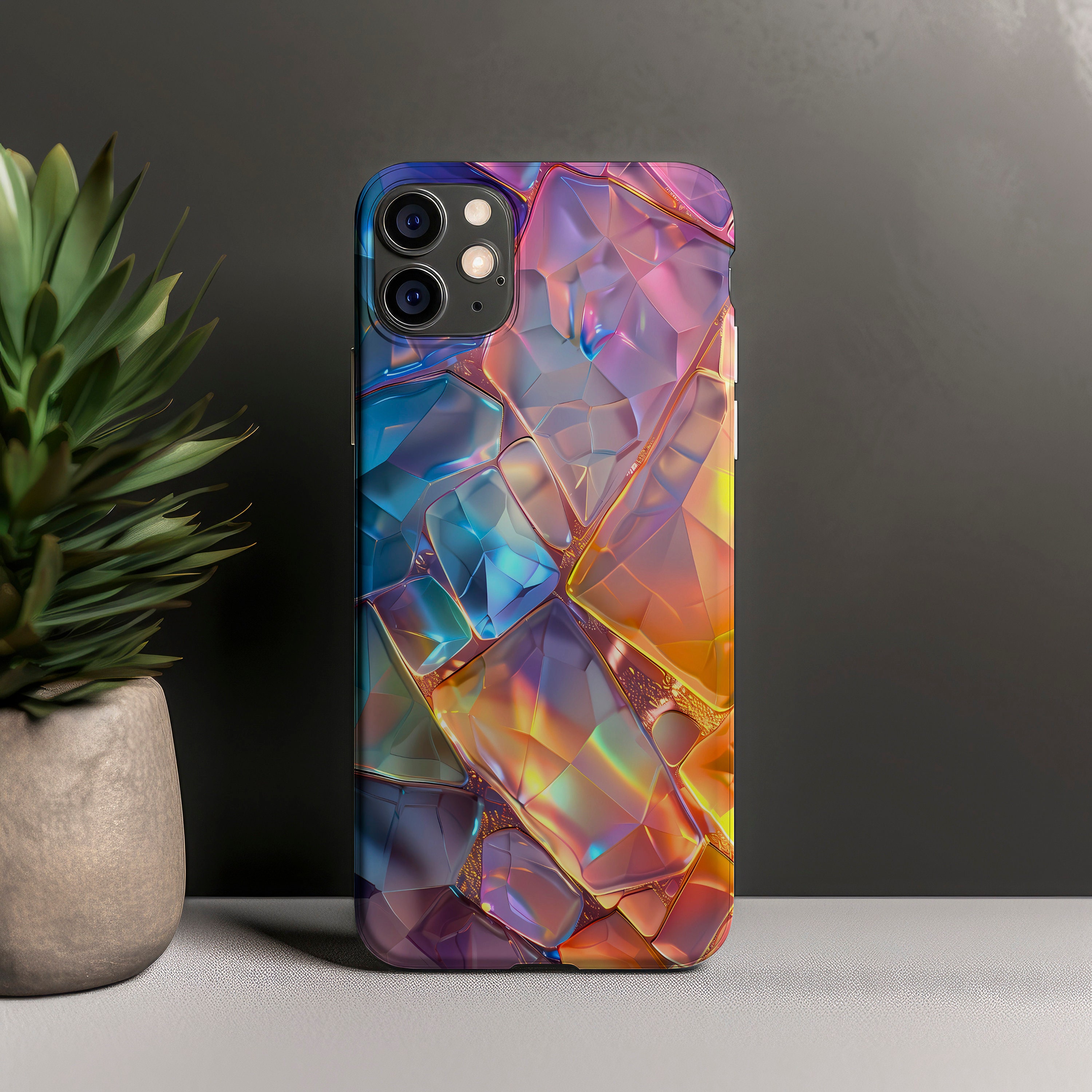 Holographic Geometric Phone Case Futuristic Iridescent Protective Cover ...