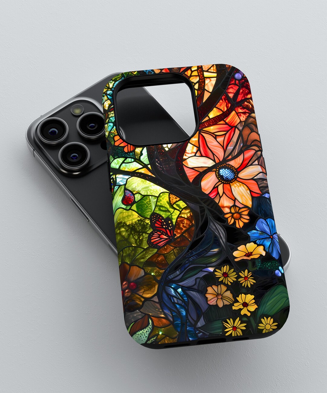 Vibrant Stained Glass Tree of Life Phone Case | iPhone 16 15 14 13 12 ...