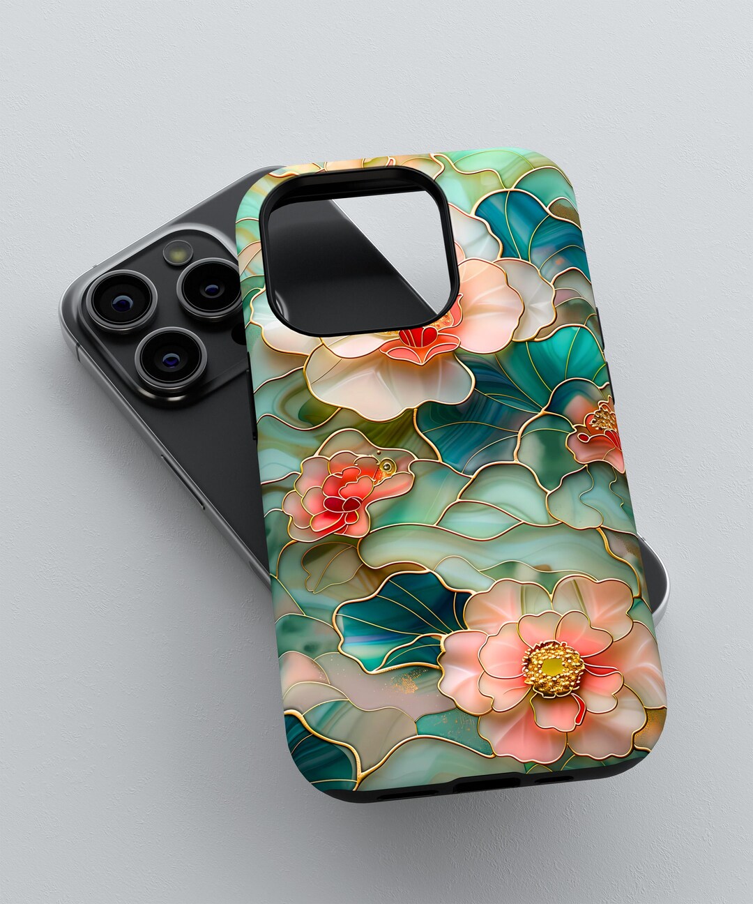 Floral Lotus Stained Glass Phone Case: Dual Layer Protection - Etsy