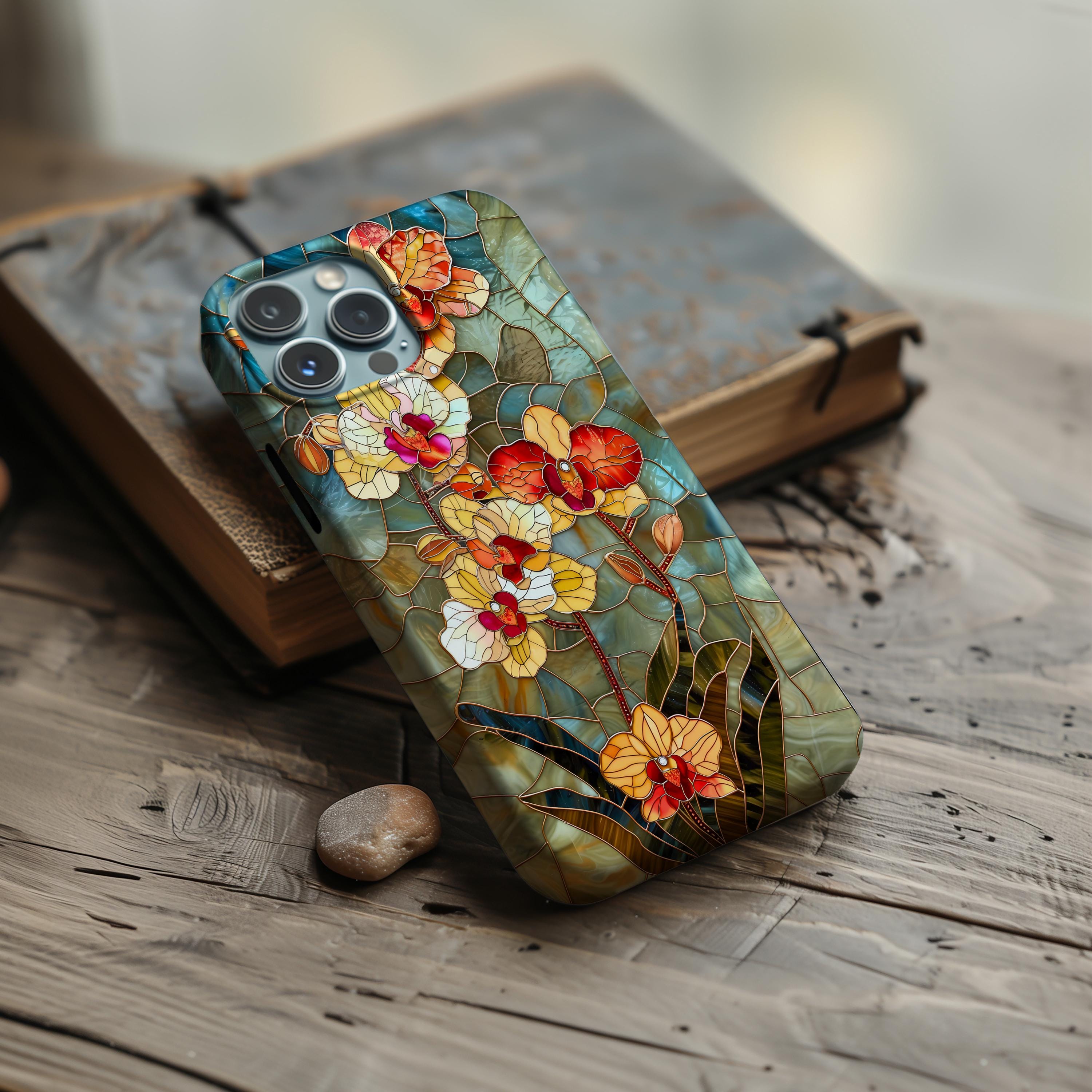 Artisan Stained Glass Orchid Phone Case | iPhone 16 15 14 13 12 11 Pro ...