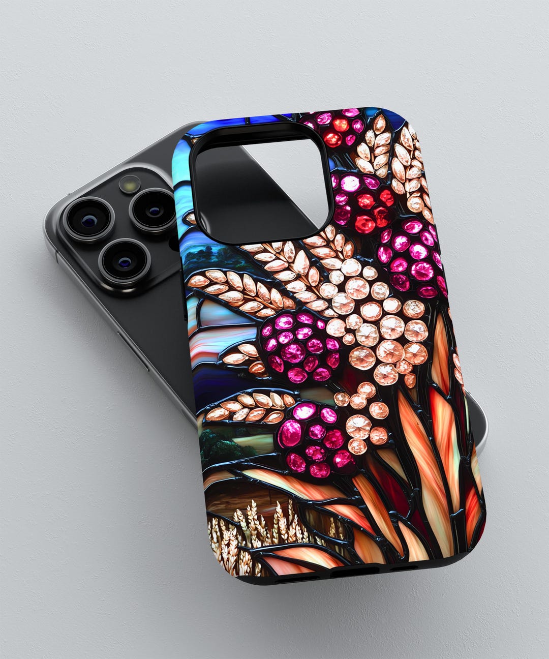 Gemstone Floral Stained Glass Style Phone Case - Etsy