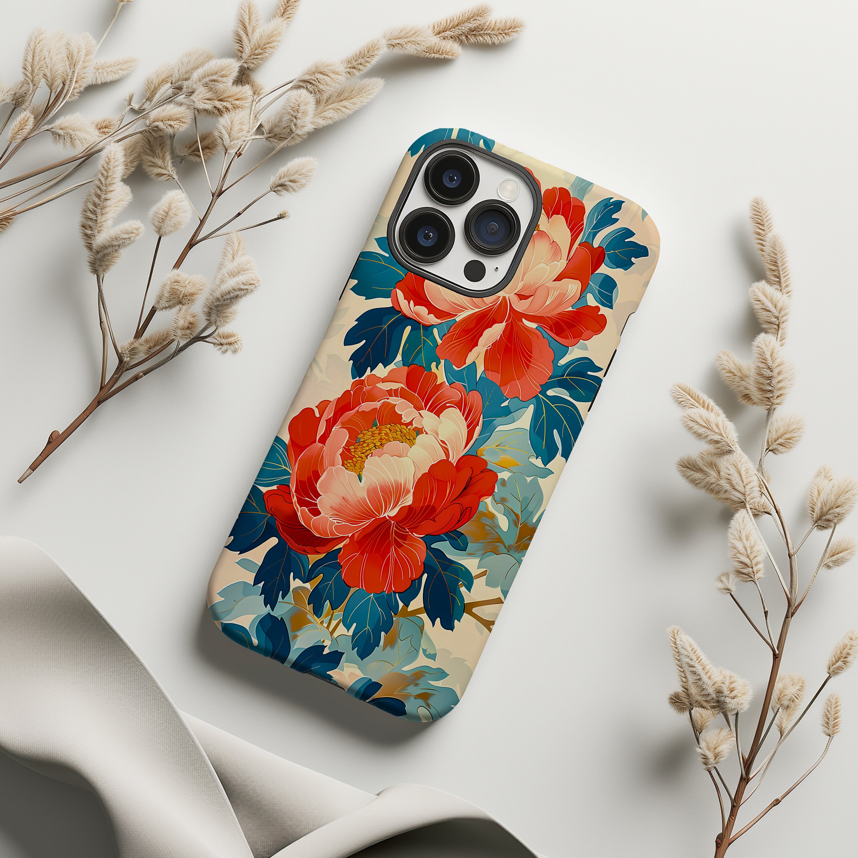 Vintage Red Peony Floral Phone Case Iphone, Galaxy, Pixel Models ...