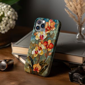 Artisan Stained Glass Orchid Phone Case | iPhone 16 15 14 13 12 11 Pro ...