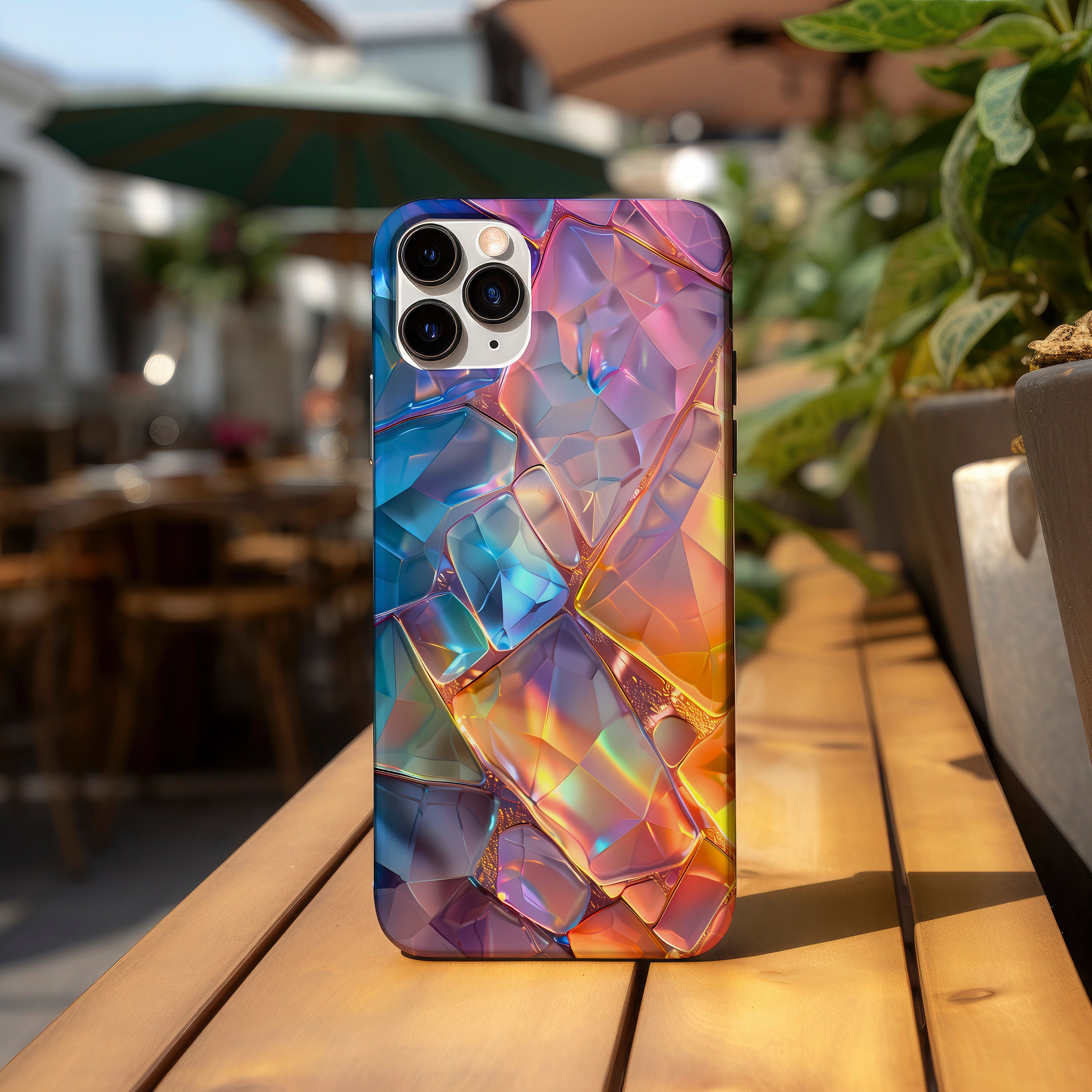 Holographic Geometric Phone Case Futuristic Iridescent Protective Cover ...