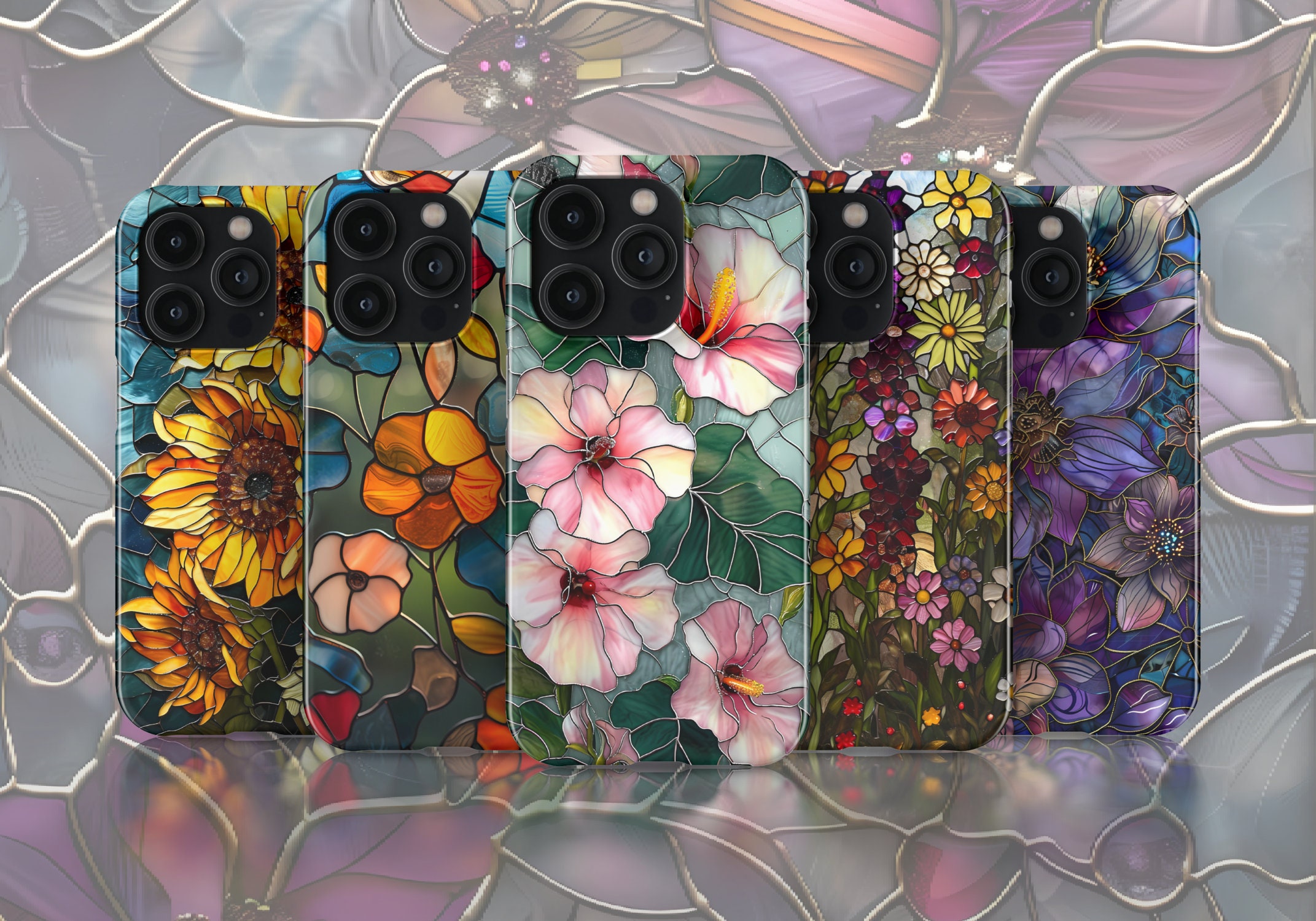 Personalized Floral Stained Glass Phone Case | Floral Mosaic Cover ...