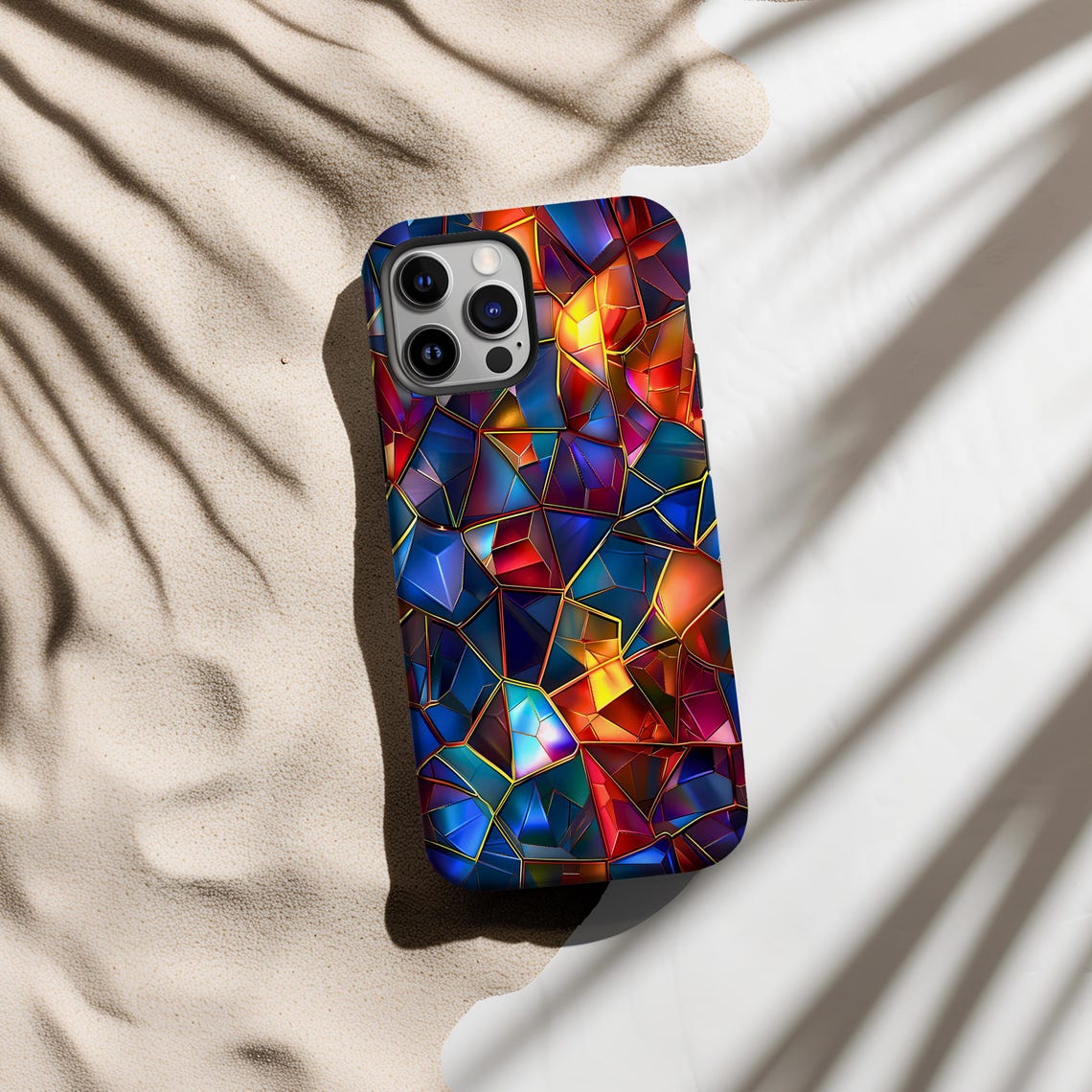 Vibrant Geometric Stained Glass Phone Case | iPhone 16 15 14 13 12 11 ...