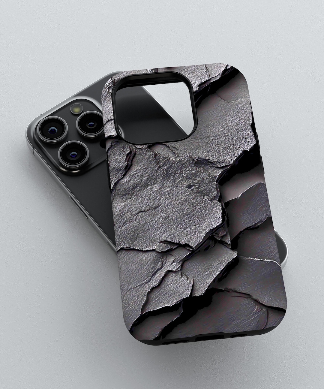 Rugged Modern Minimalist Slate Stone Phone Case | iPhone 16 15 14 13 12 ...