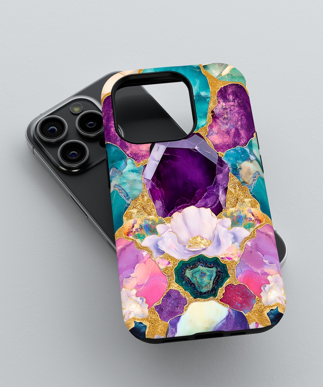 Amethyst Floral Gemstone Phone Case: Marble & Gold Details - Etsy UK