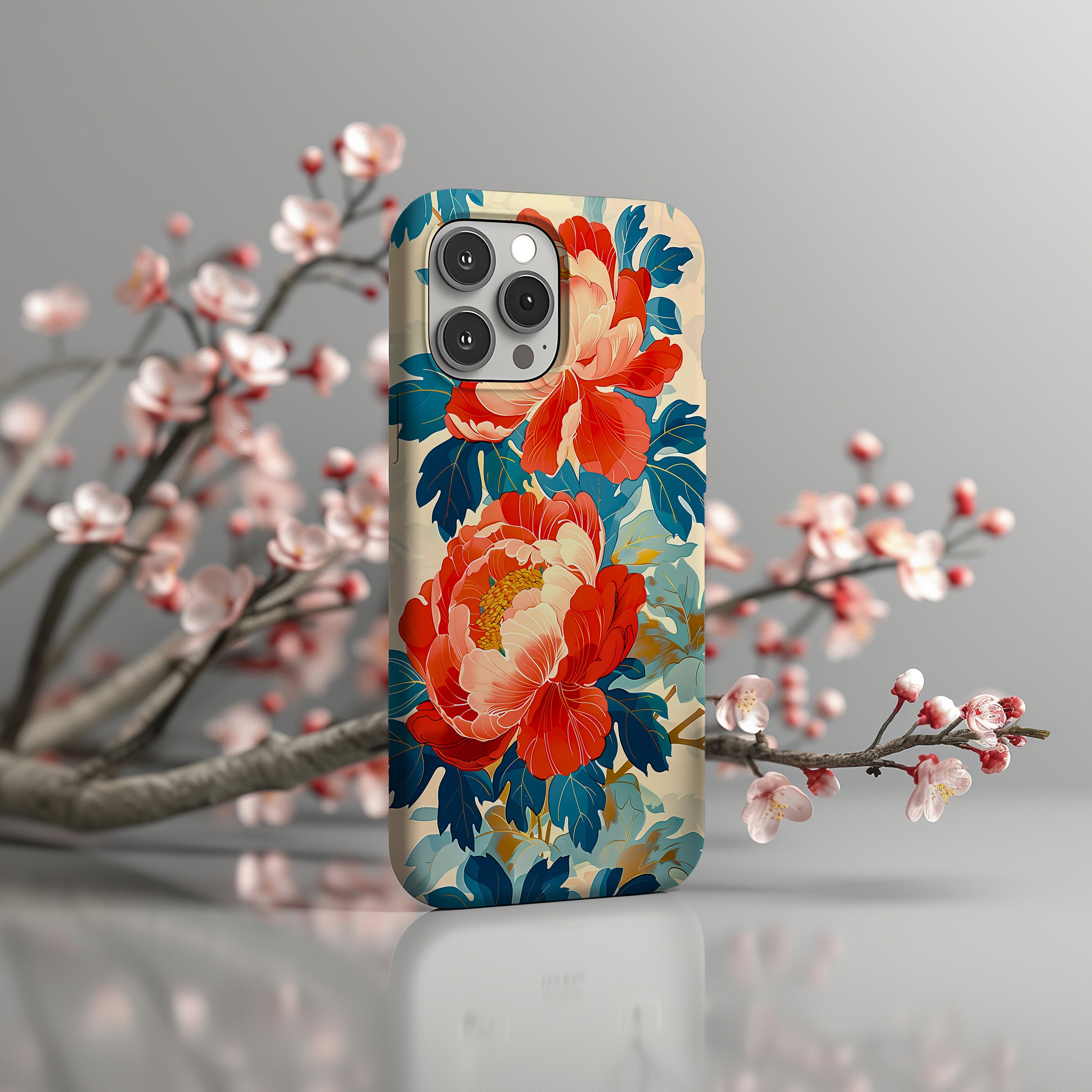Vintage Red Peony Floral Phone Case Iphone, Galaxy, Pixel Models ...