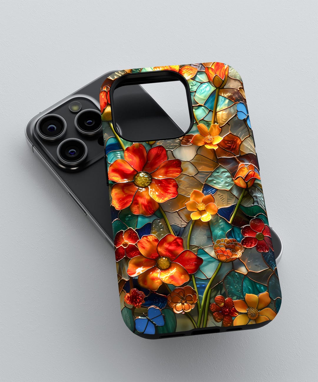 Personalized Autumn Blossom Stained Glass Phone Case | Rich Floral Art ...