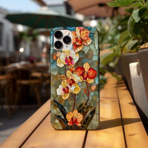 Artisan Stained Glass Orchid Phone Case | iPhone 16 15 14 13 12 11 Pro ...