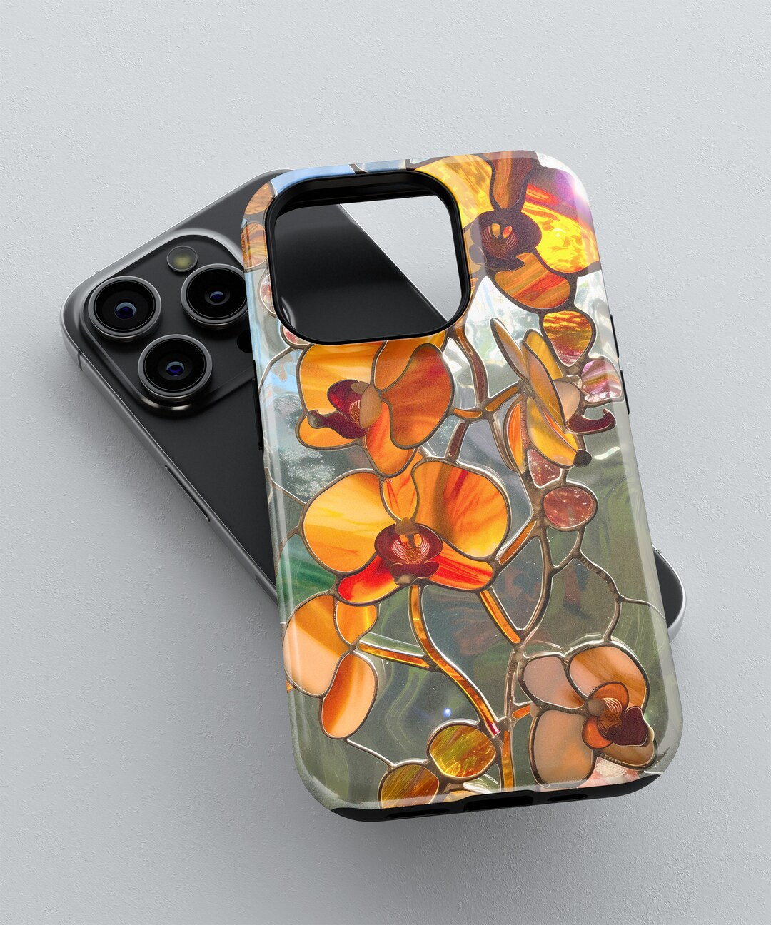 Orchid Bloom Stained Glass Phone Case iPhone 15 14 13 12 11 Pro Max ...