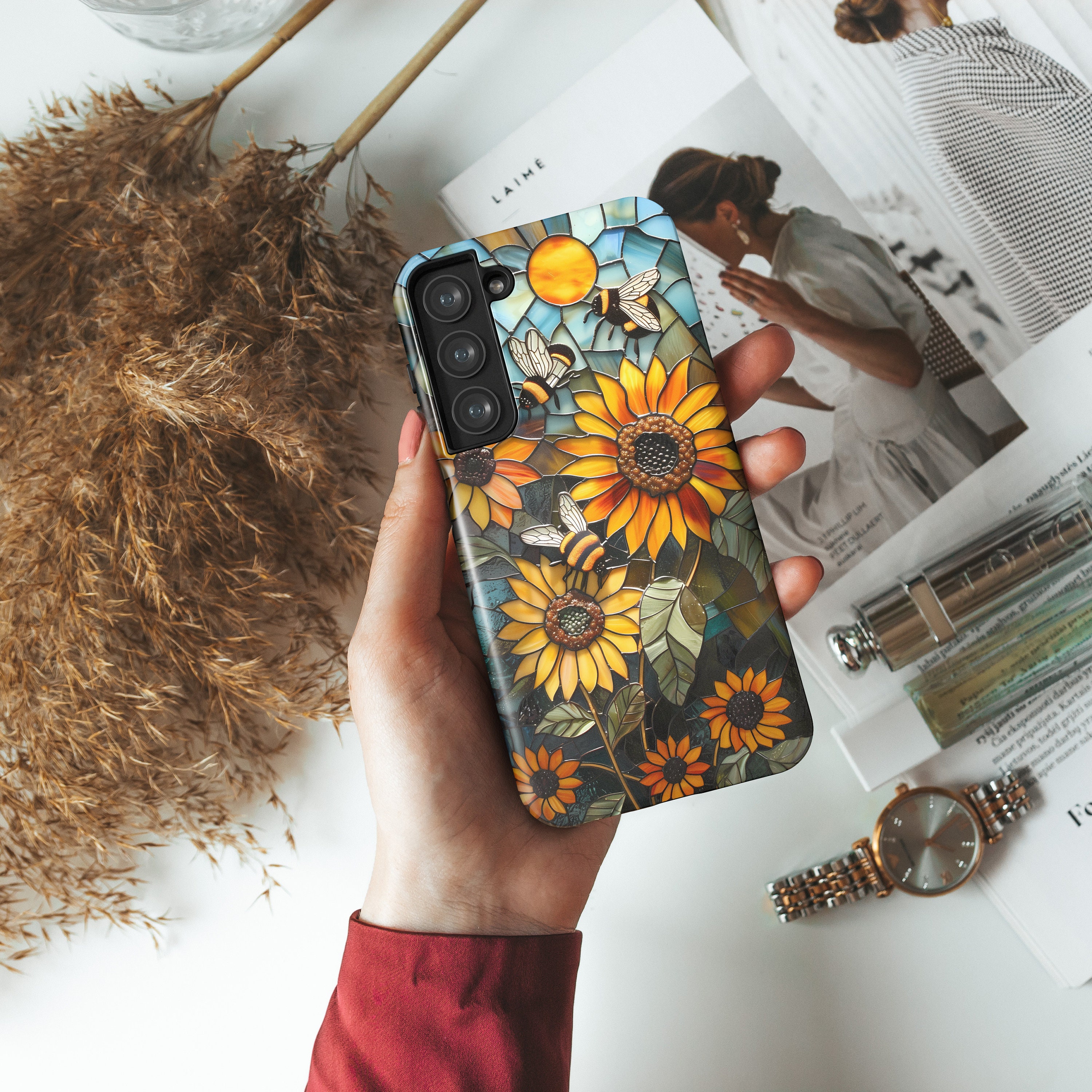 Personalized Botanical Elegance Stained Glass Phone Case Floral Mosaic ...