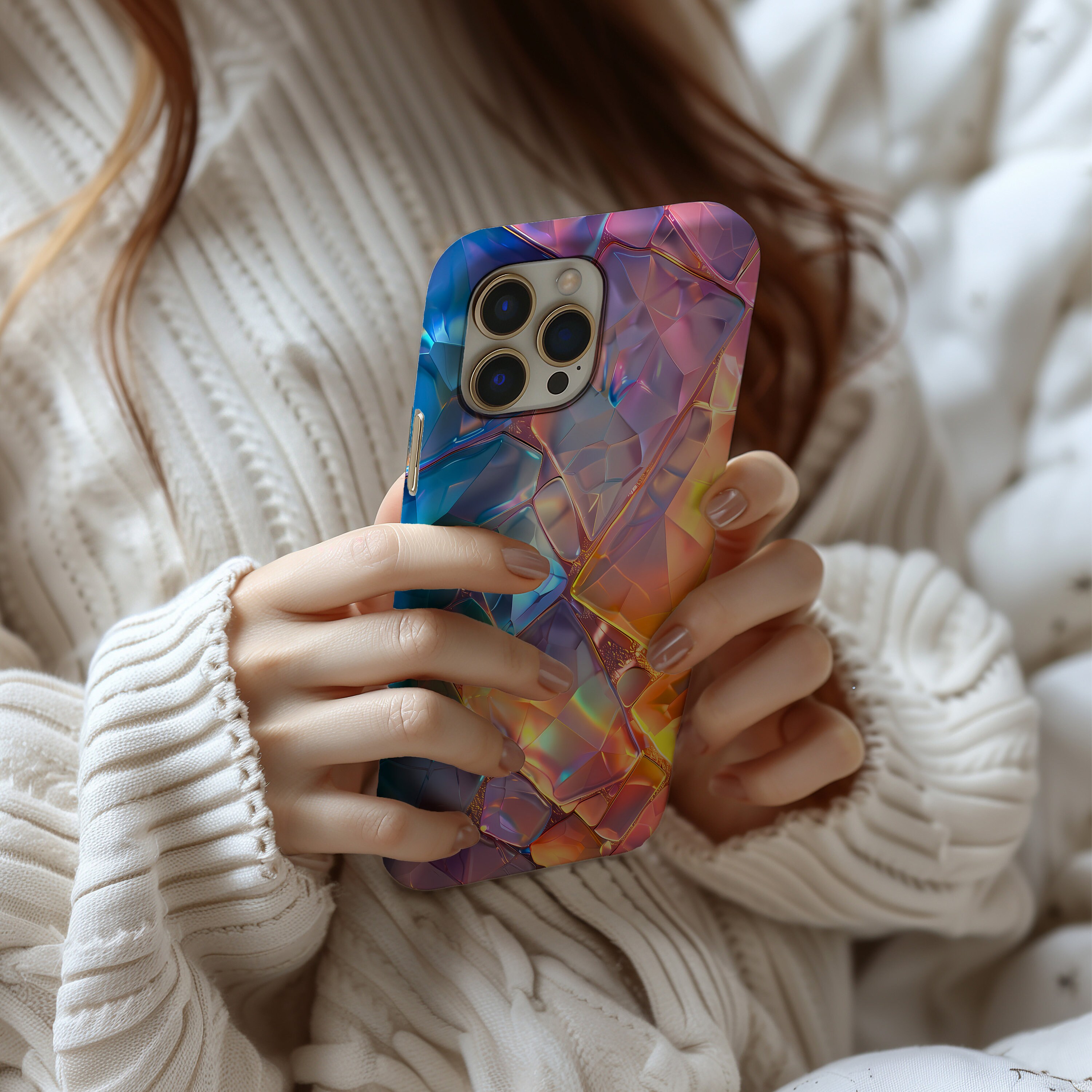 Holographic Geometric Phone Case Futuristic Iridescent Protective Cover ...