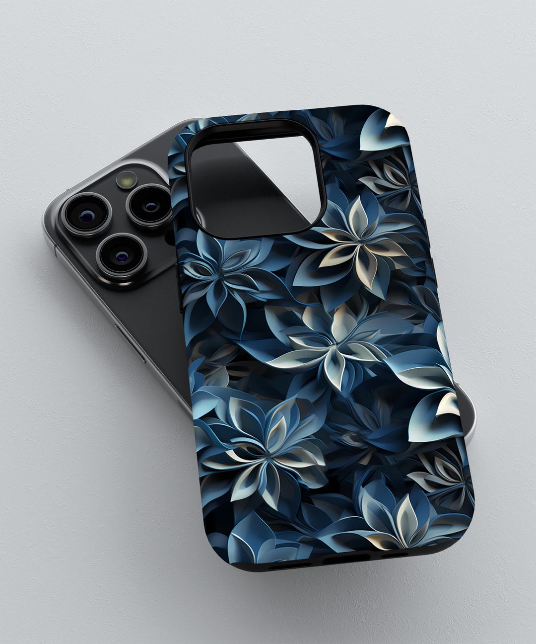 Midnight Blue Floral Phone Case | Artistic Navy Blossom | Designer ...