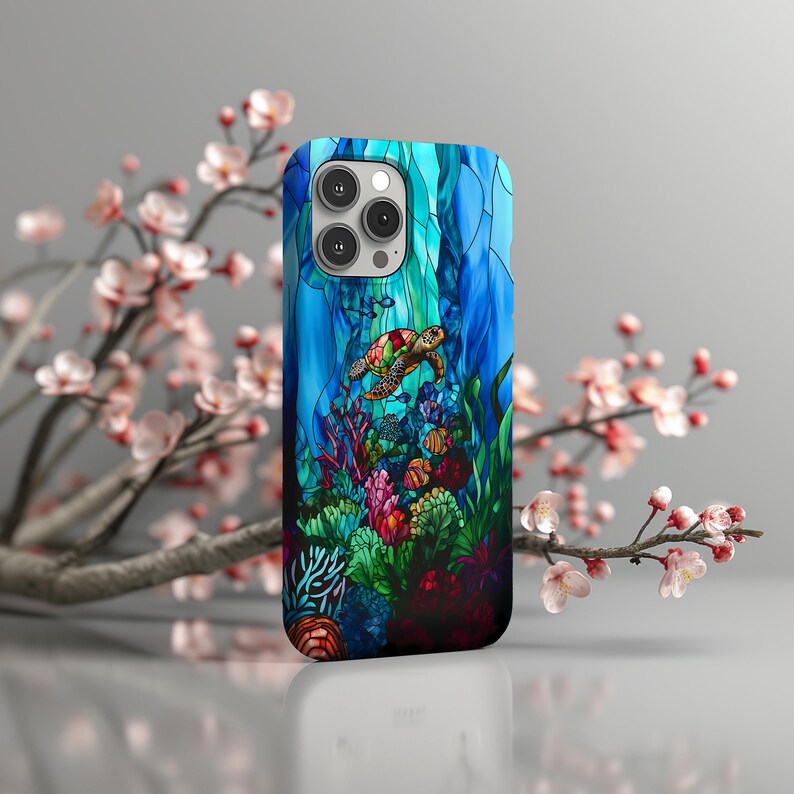 Sea Turtle Coral Reef Phone Case: Faux Stained Glass Design - Etsy
