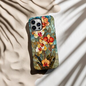 Artisan Stained Glass Orchid Phone Case | iPhone 16 15 14 13 12 11 Pro ...
