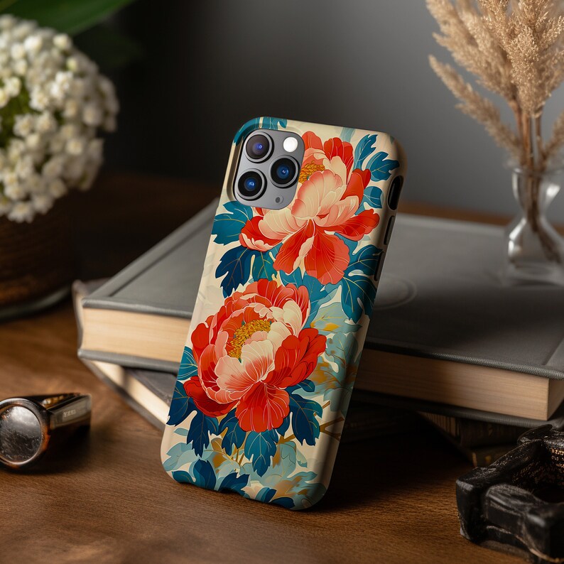 Vintage Red Peony Floral Phone Case Iphone, Galaxy, Pixel Models ...