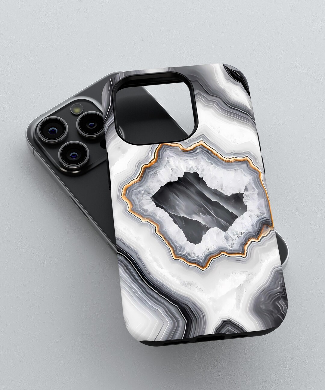 Monochrome Geode Black & Gold Gemstone Phone Case | iPhone 16 15 14 13 ...
