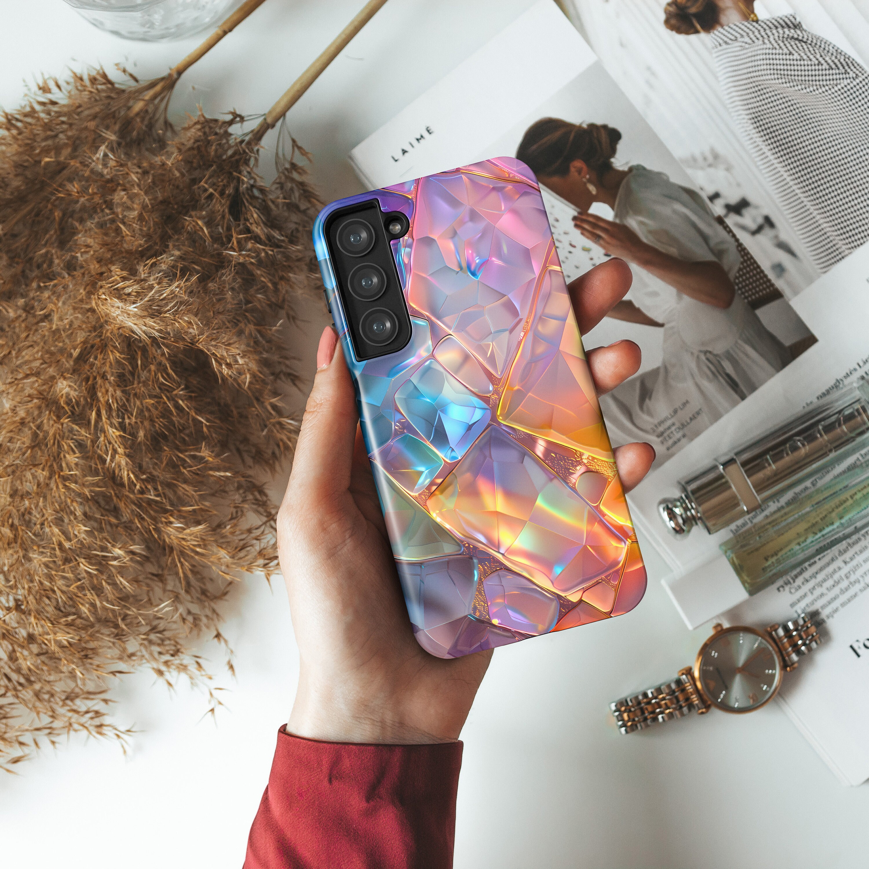 Holographic Geometric Phone Case Futuristic Iridescent Protective Cover ...