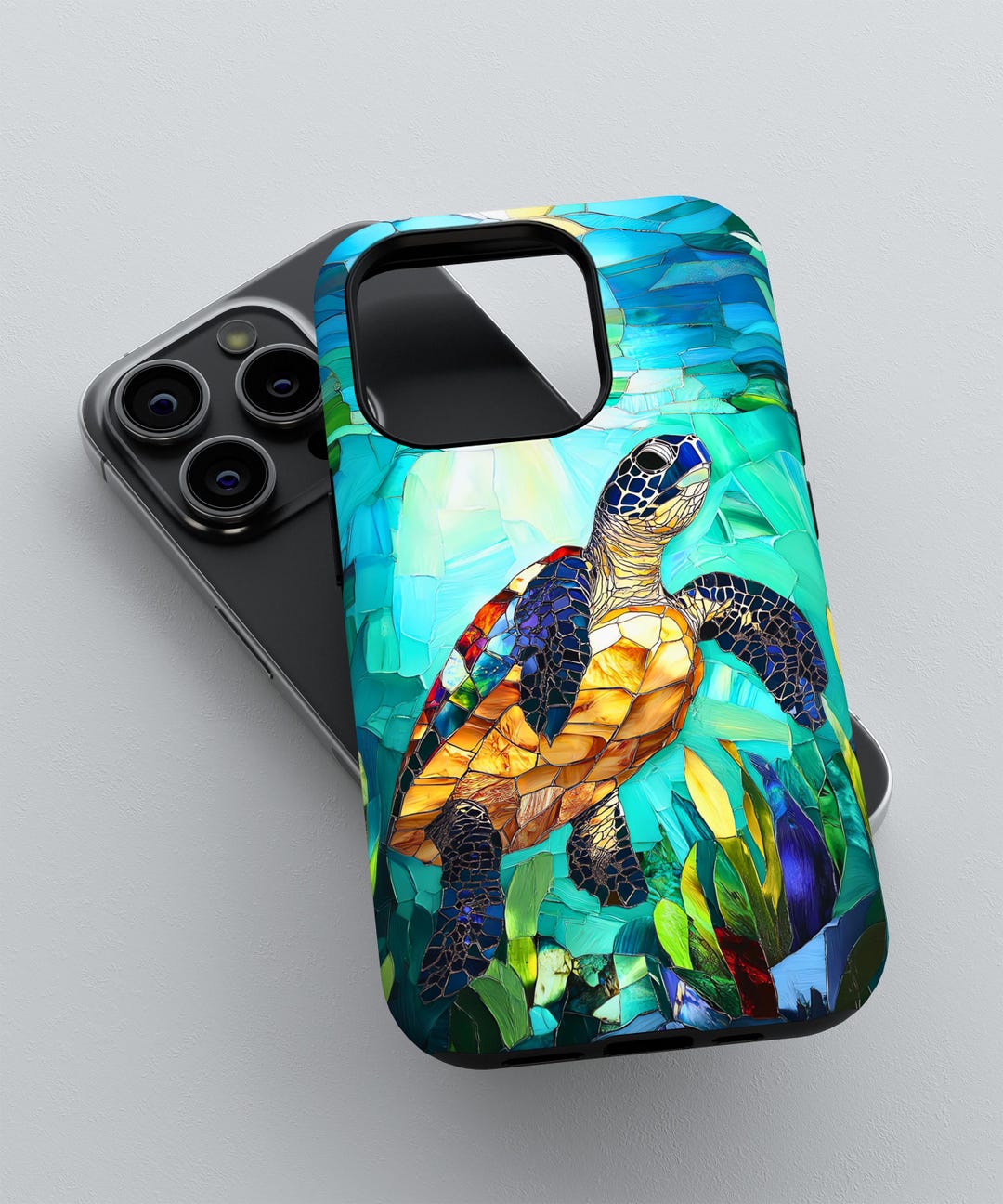 Sea Turtle Mosaic Phone Case: Stained Glass Style, Ocean Art - Etsy