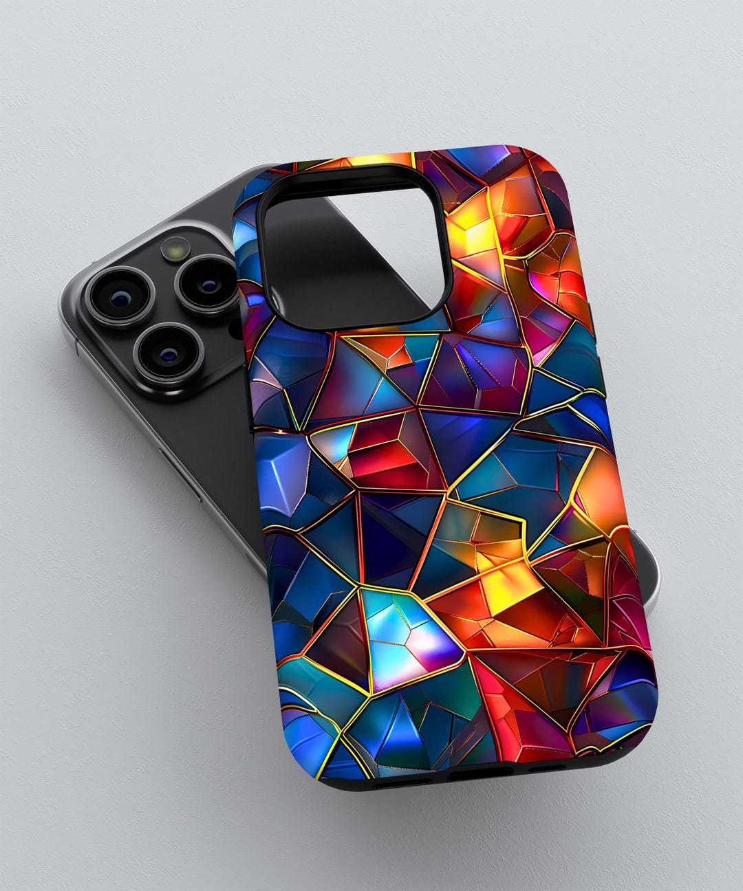 Vibrant Geometric Stained Glass Phone Case | iPhone 16 15 14 13 12 11 ...
