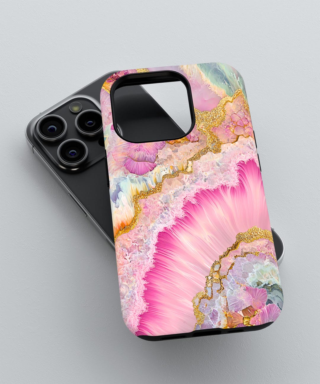 Pink & Gold Geode Gemstone Phone Case: Iphone, Galaxy, Pixel - Etsy