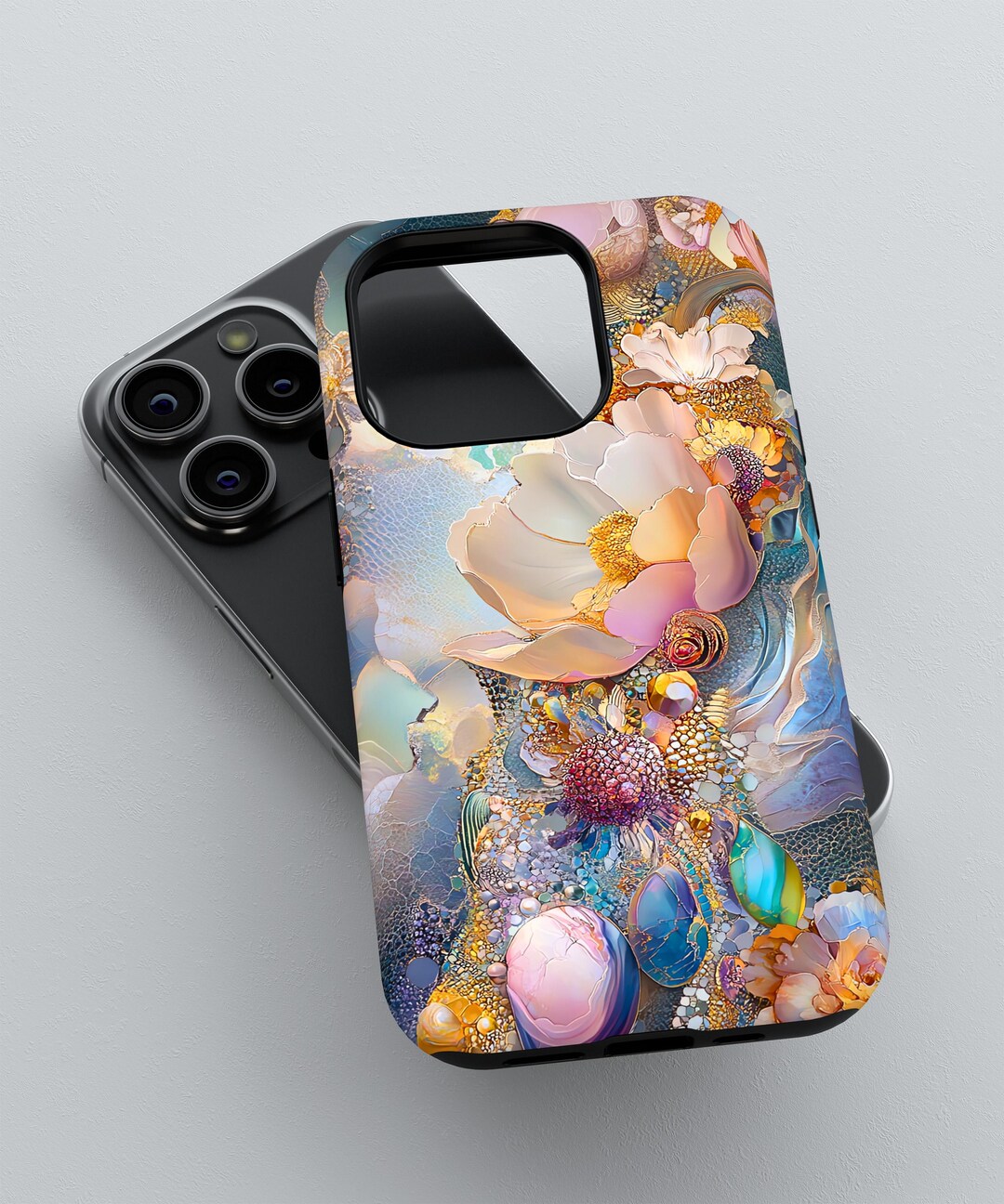 Pastel Floral Fantasy Elegant Jewel Phone Case | iPhone 16 15 14 13 12 ...