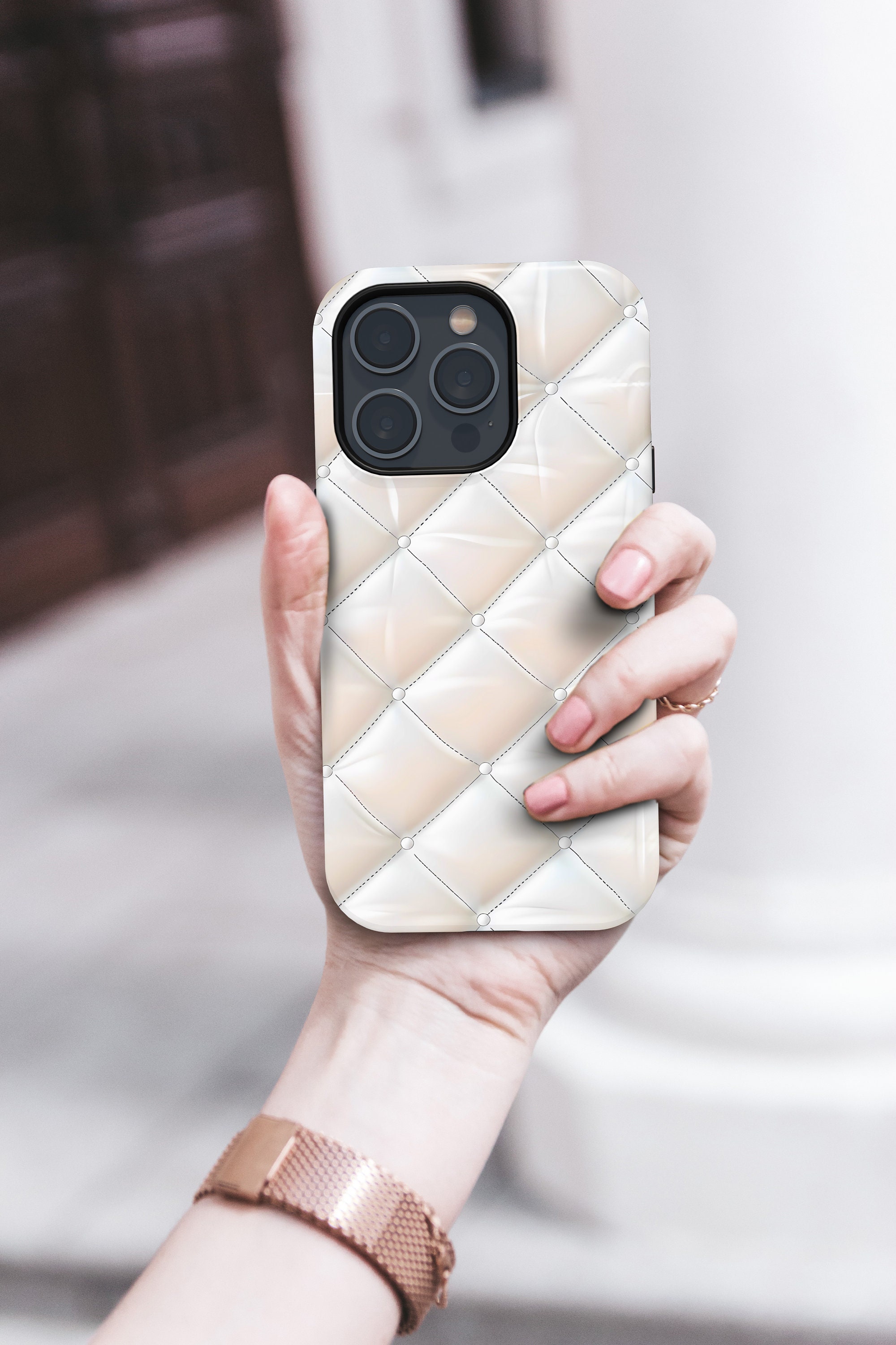 Luxury Quilted Leather Chic White Tufted Leather Phone Case for Iphone ...