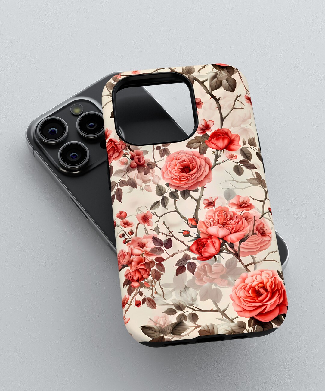 Romantic Vintage Floral Rose Garden Phone Case | iPhone 16 15 14 13 12 ...