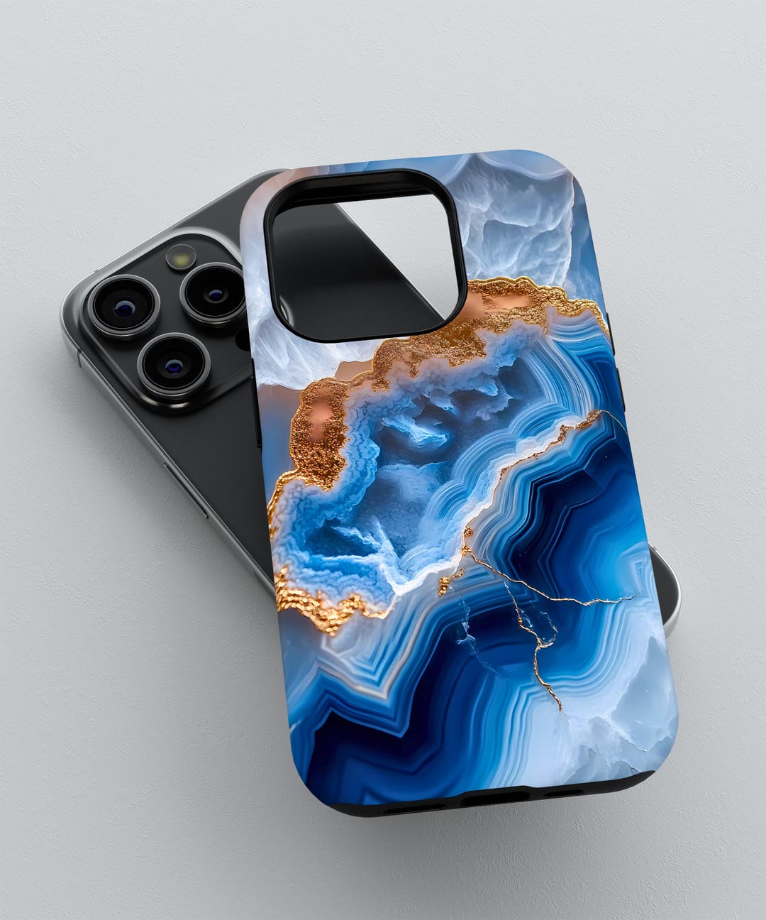 Blue Agate Geode Phone Case: Crystal-inspired, Gold Accents - Etsy