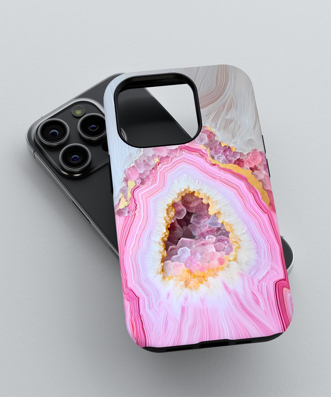 Pink Crystal Geode Phone Case: Shimmering Gold Accent - Etsy