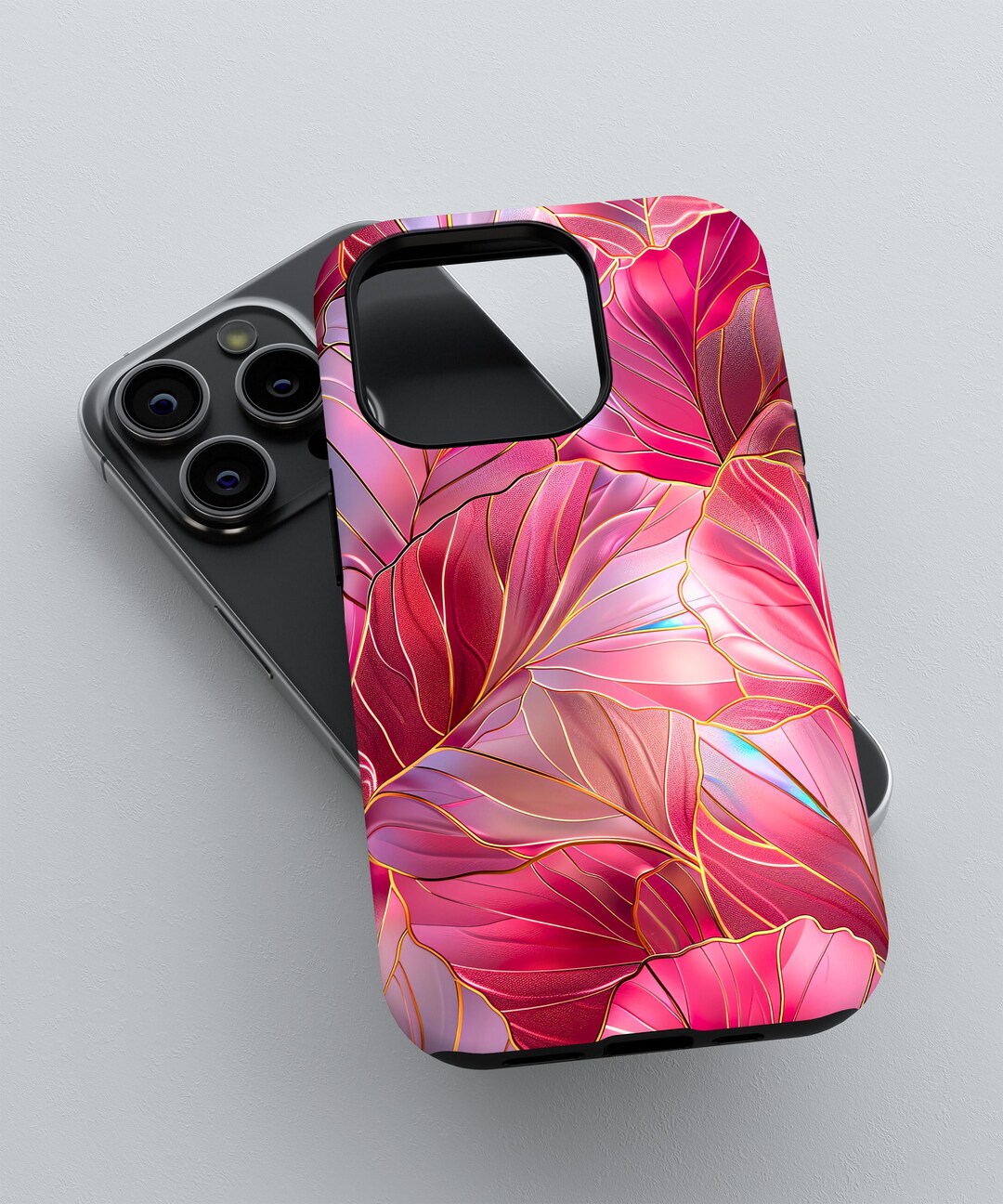 Abstract Faux Stained Glass Leaf Phone Case | iPhone 16 15 14 13 12 Pro ...