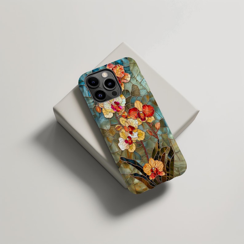 Artisan Stained Glass Orchid Phone Case | iPhone 16 15 14 13 12 11 Pro ...