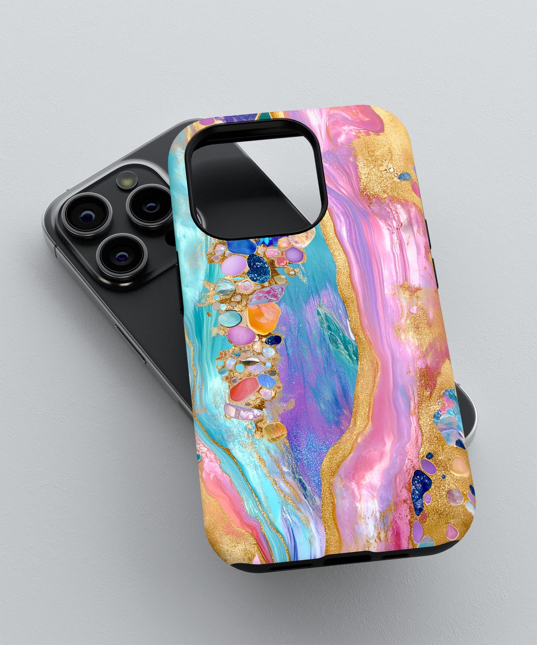 Colorful Abstract Crystal & Marble Gemstone Phone Case | iPhone 16 15 ...