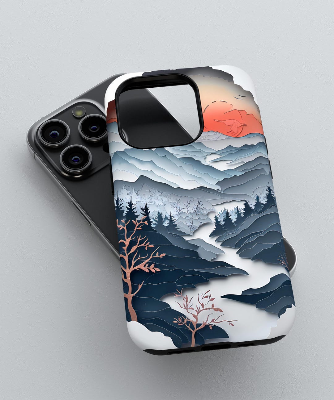Artisan Mountain Sunrise Layered Paper Phone Case | iPhone 16 15 14 13 ...