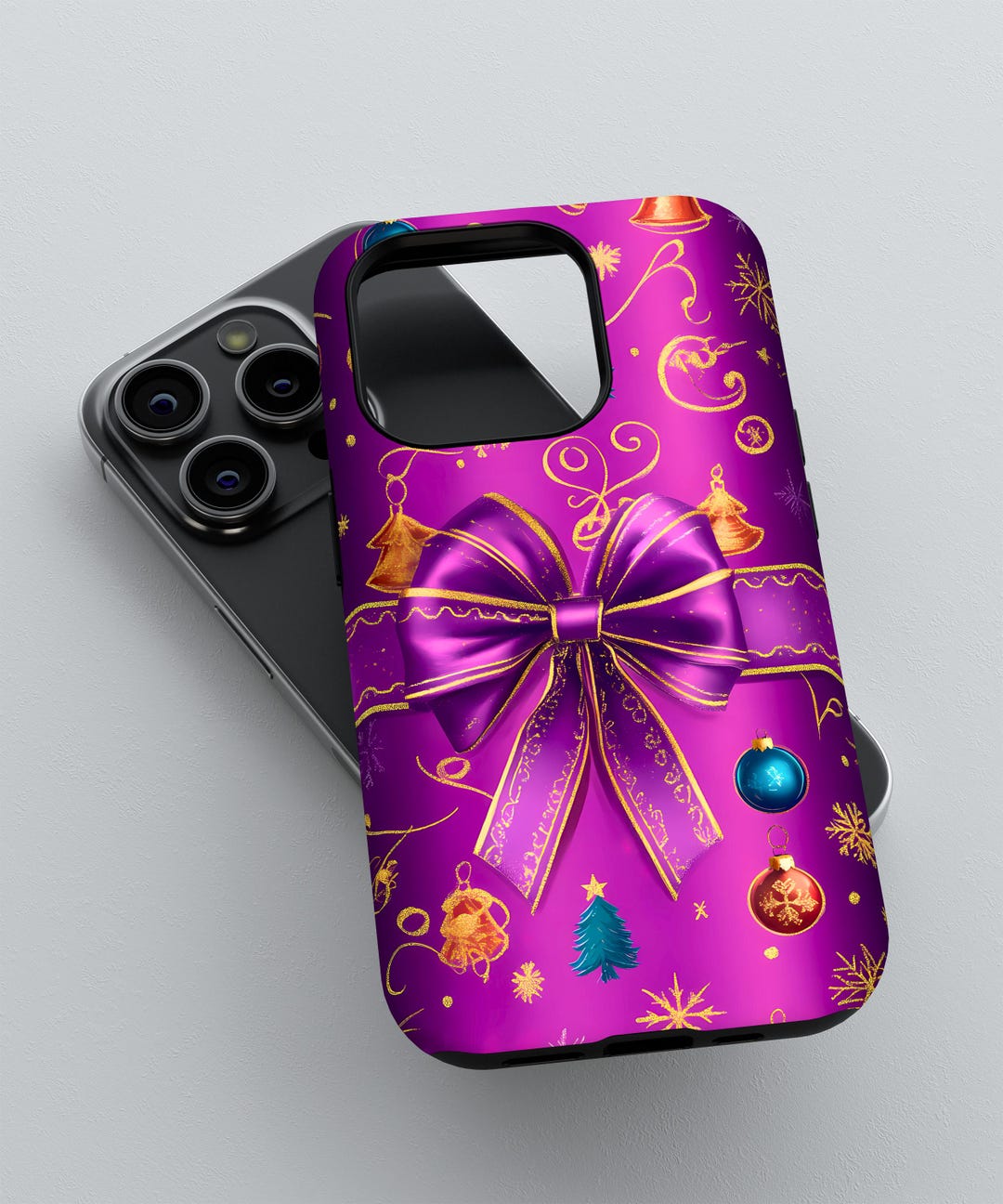 Elegant Purple & Gold Holiday Gift Wrapped Phone Case | iPhone 16 15 14 ...