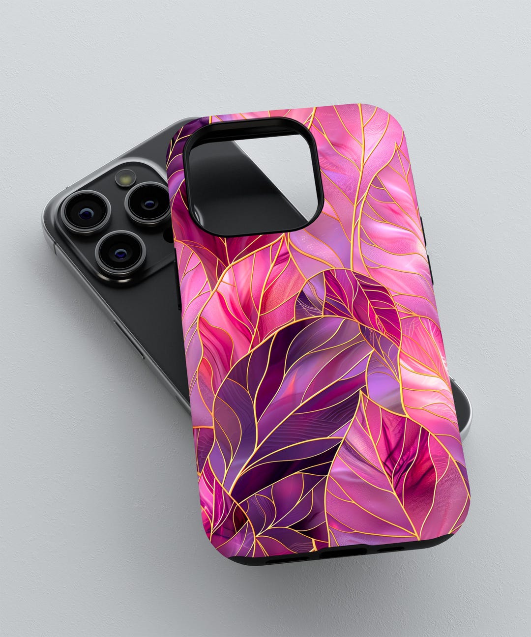 Abstract Faux Stained Glass Leaf Phone Case | iPhone 16 15 14 13 12 Pro ...