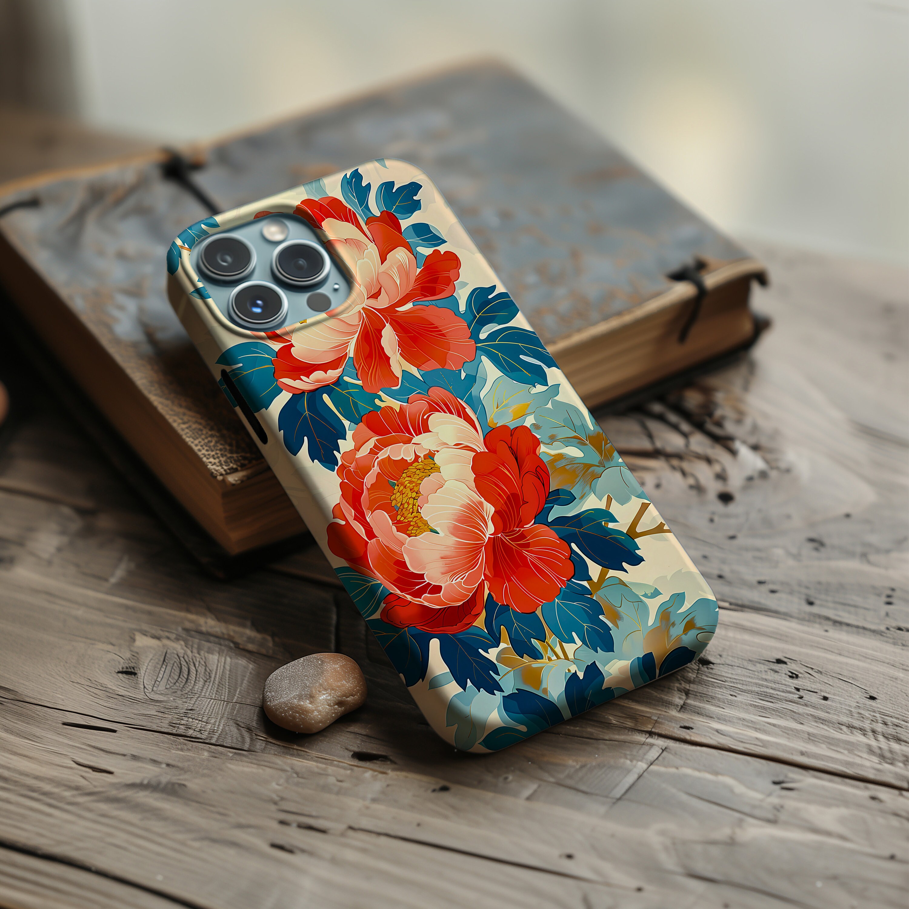 Vintage Red Peony Floral Phone Case Iphone, Galaxy, Pixel Models ...