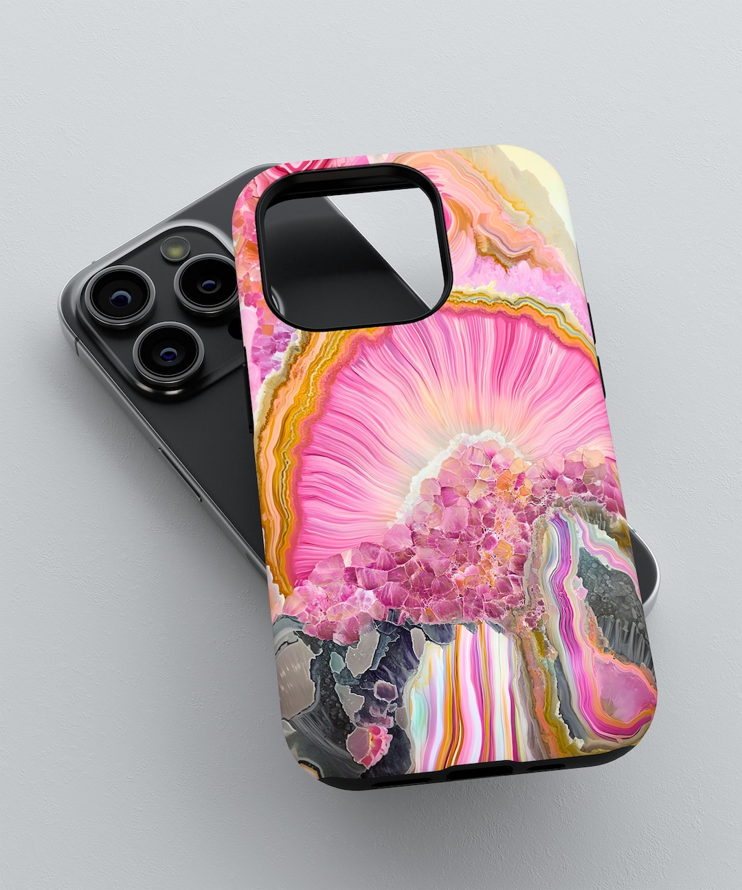 Unique Vibrant Crystal Mineral Pink Geode Phone Case | iPhone 16 15 14 ...