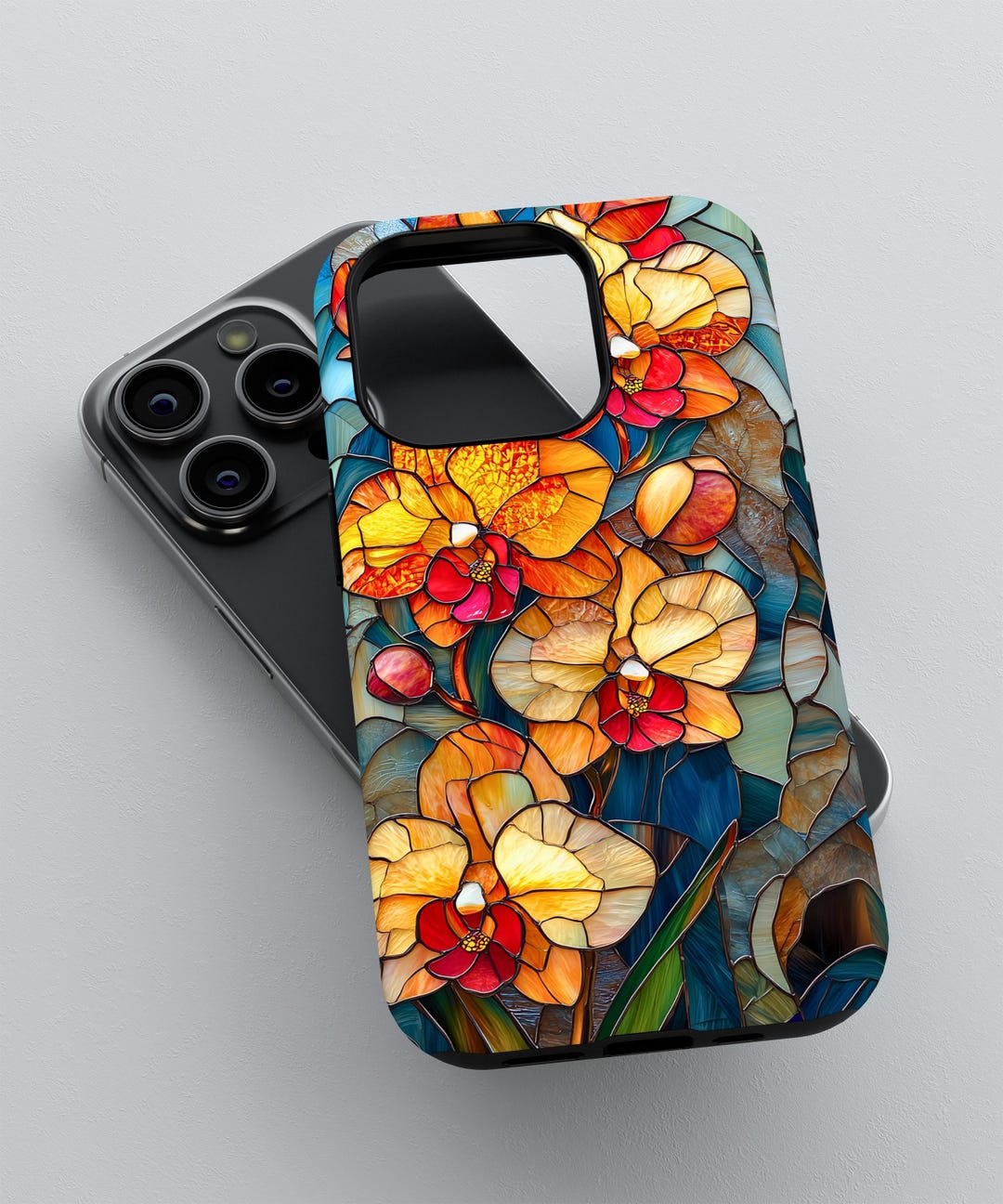 Stained Glass Orchid Phone Case: Floral Art, Dual Layer Protection - Etsy
