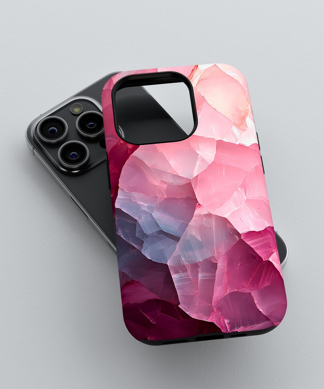 Elegant Pink Geode Gemstone Crystal Phone Case | iPhone 16 15 14 13 12 ...