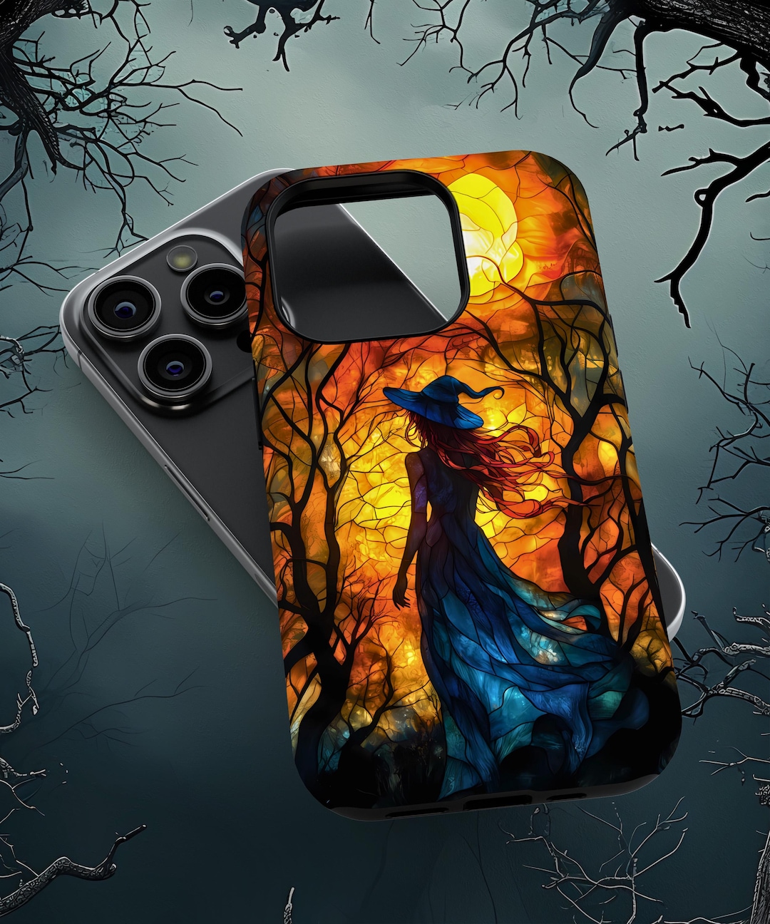Stained Glass Witch Phone Case: Enchanted Forest Halloween Design - Etsy